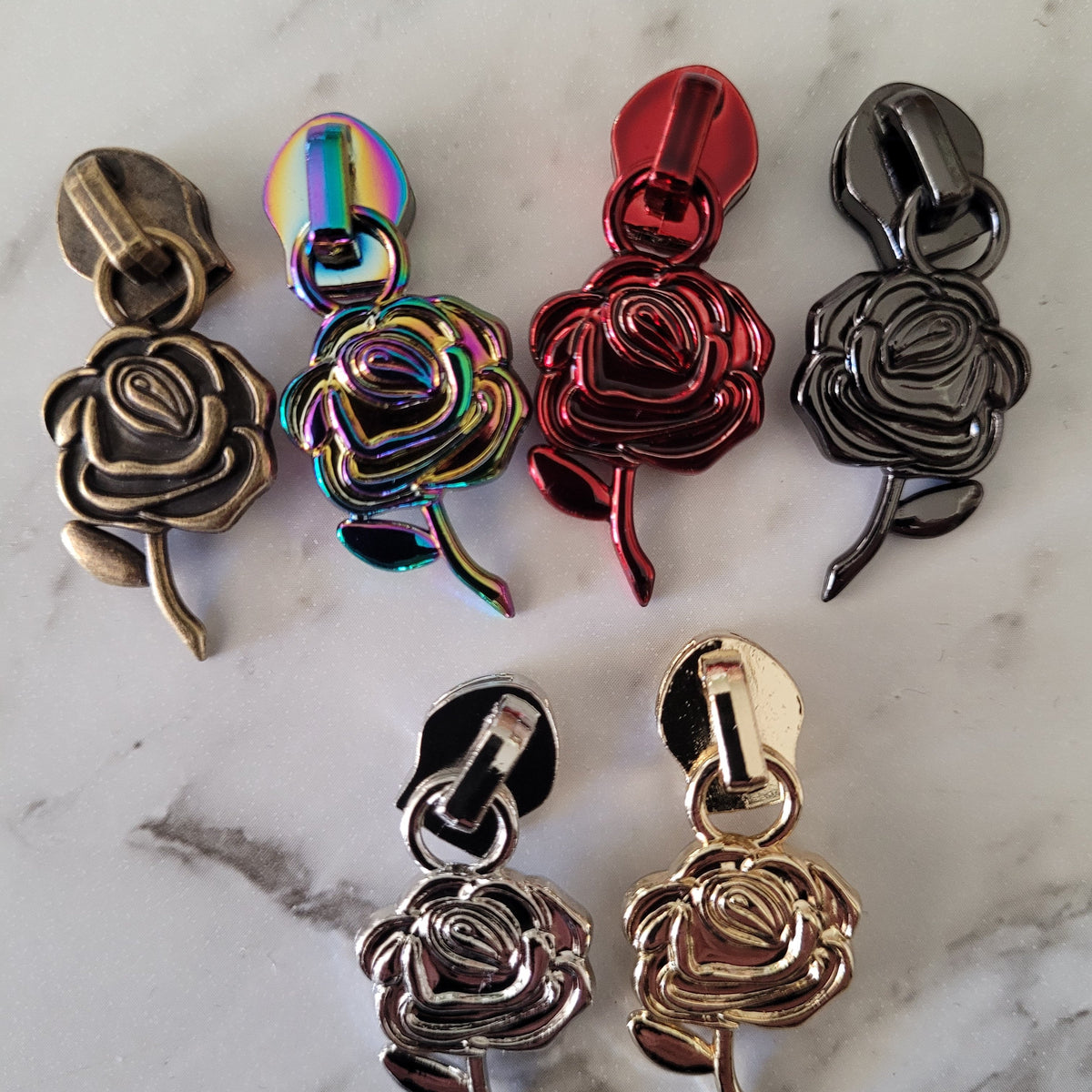 Bulk Buy Roses #5 Zipper Pulls, Rainbow, Gunmetal, Light Gold, Chrome ...
